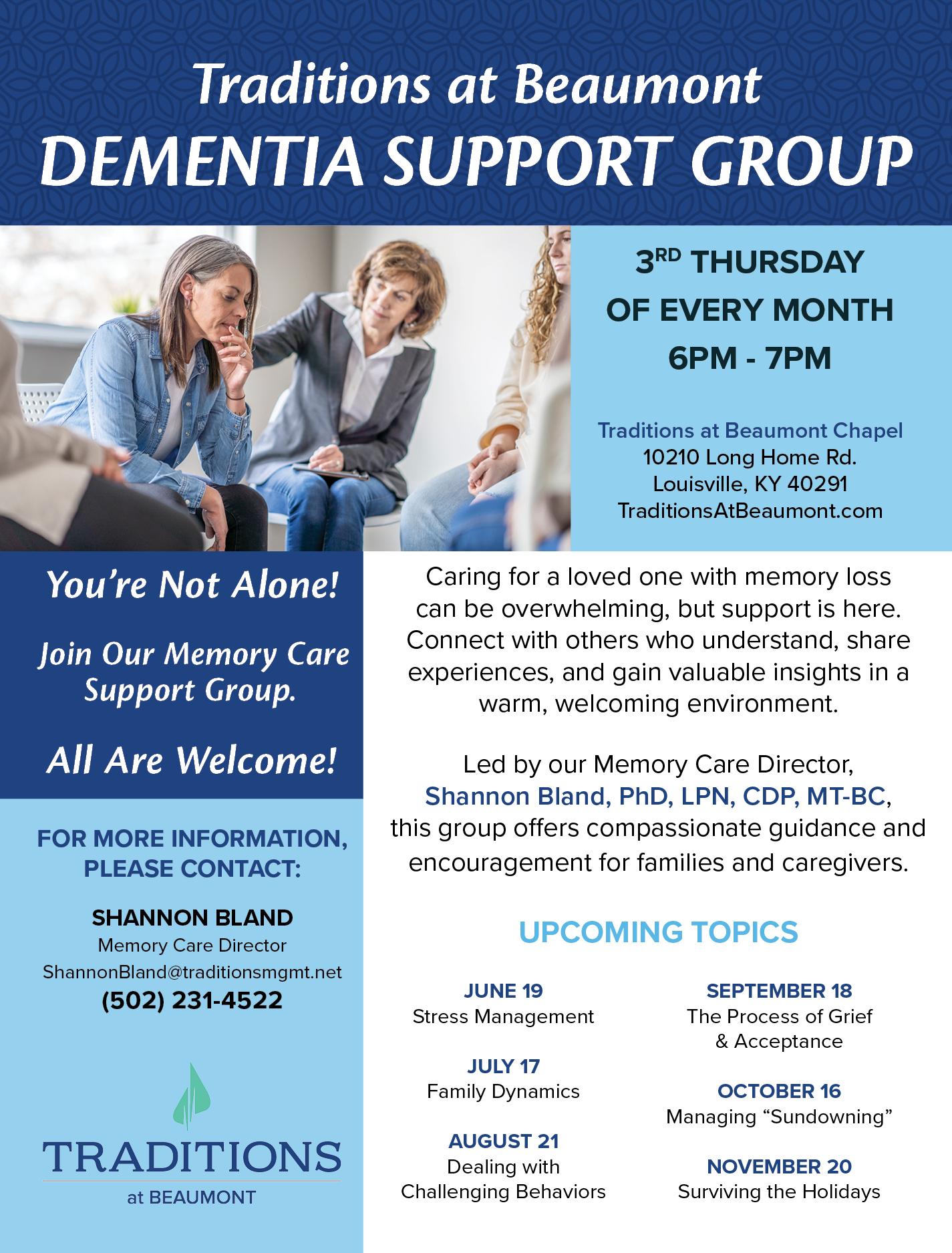 Dementia Support Group at Traditions at Beaumont July 2025 - Traditions ...